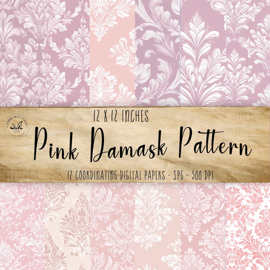 Pink Damask Digital Paper Pack - 12 Seamless 12x12" Backgrounds for ...