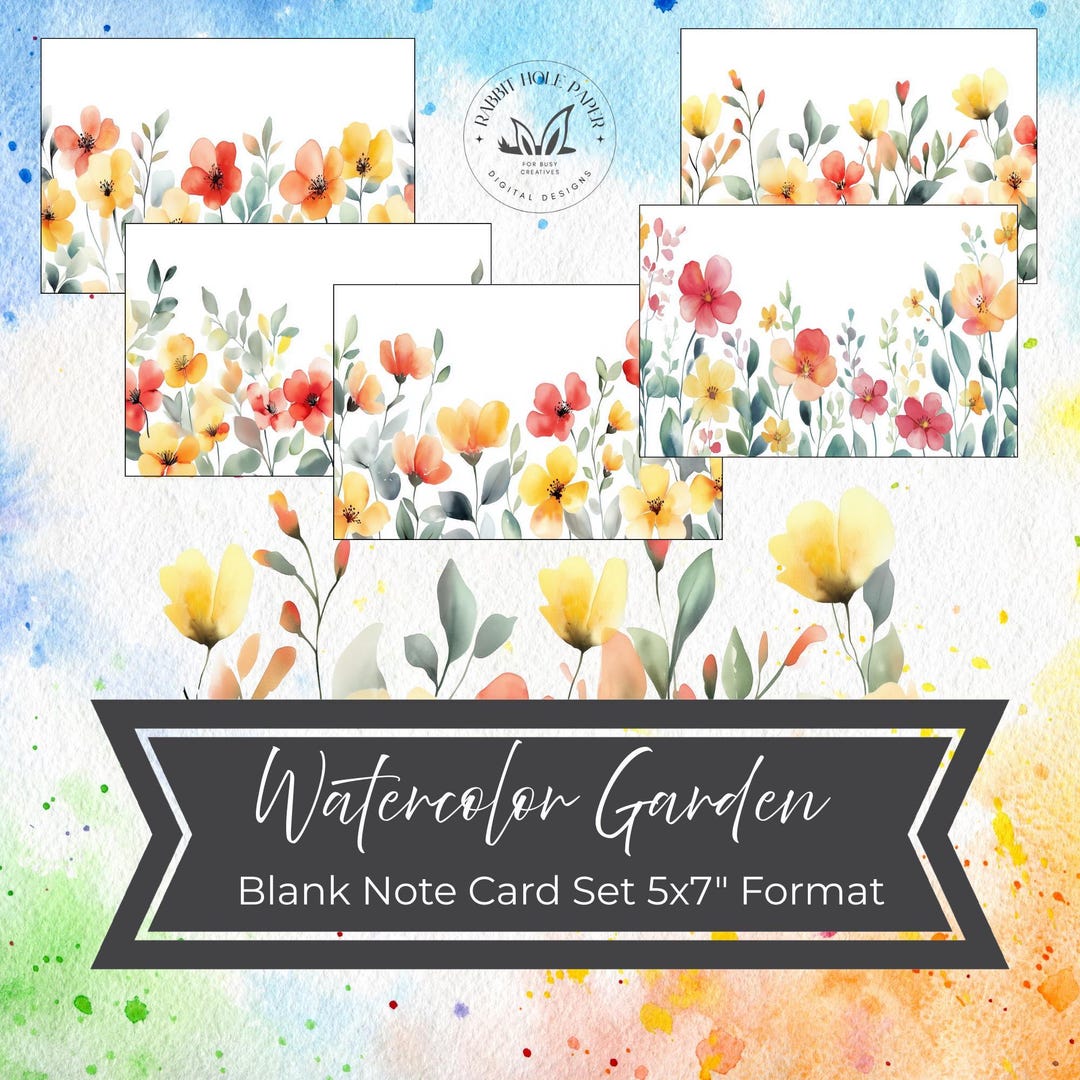 Watercolor Stationery Set Printable Design Floral Card Blank Greeting ...