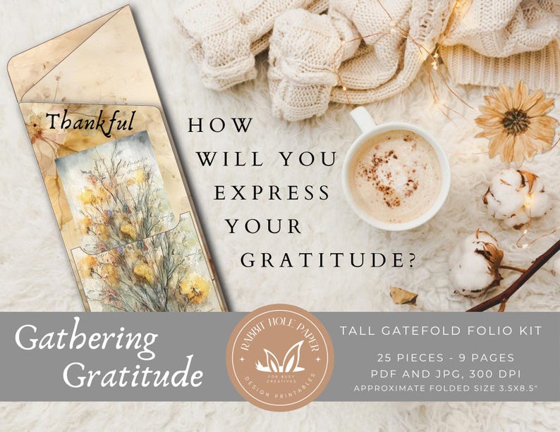 Digital Gratitude Journal Printable Kit Thanksgiving Folio Template ...