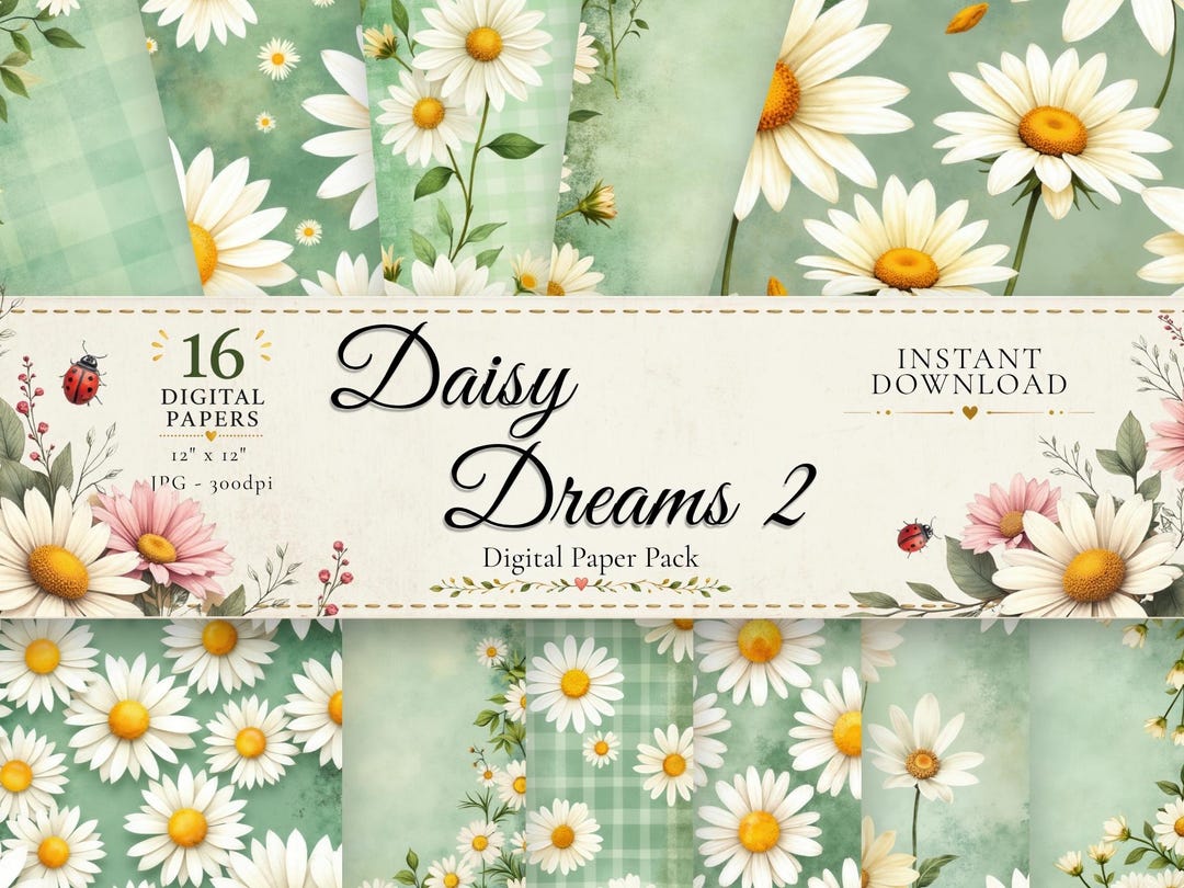Daisy Digital Paper Scrapbook Background Watercolor Pattern Download ...