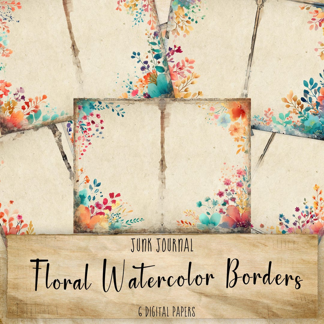 Watercolor Journal Page Border Design Floral Background Digital Paper ...