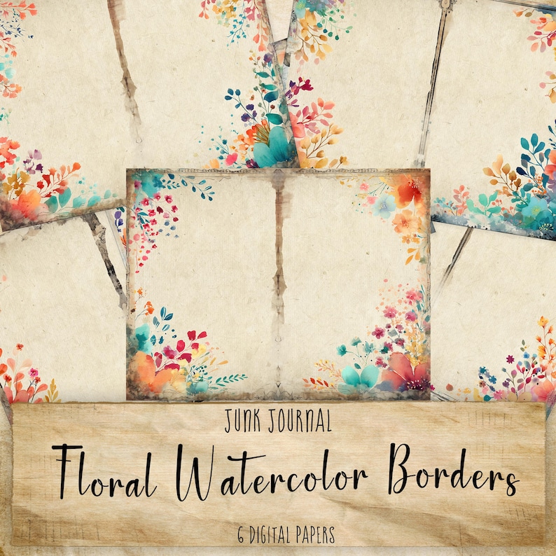 Watercolor Journal Page Border Design Floral Background Digital Paper ...