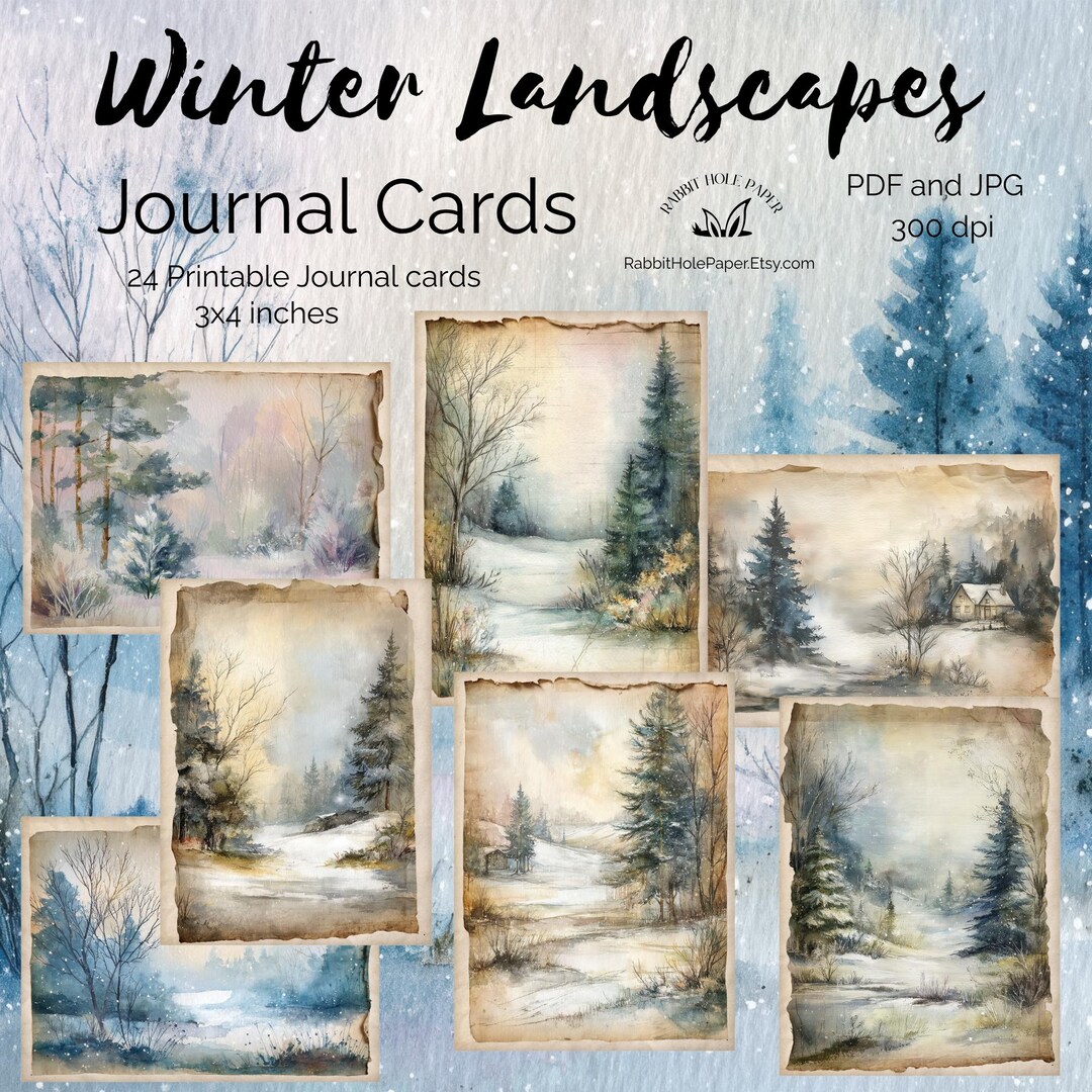 Winter Landscape Printable Journal Card Ephemera Vintage Scrapbook ...