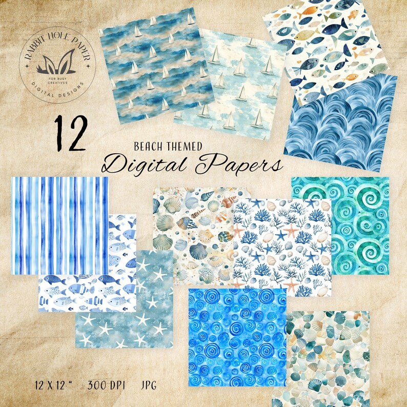 Beach Digital Paper Pack Design Template Download High Resolution ...