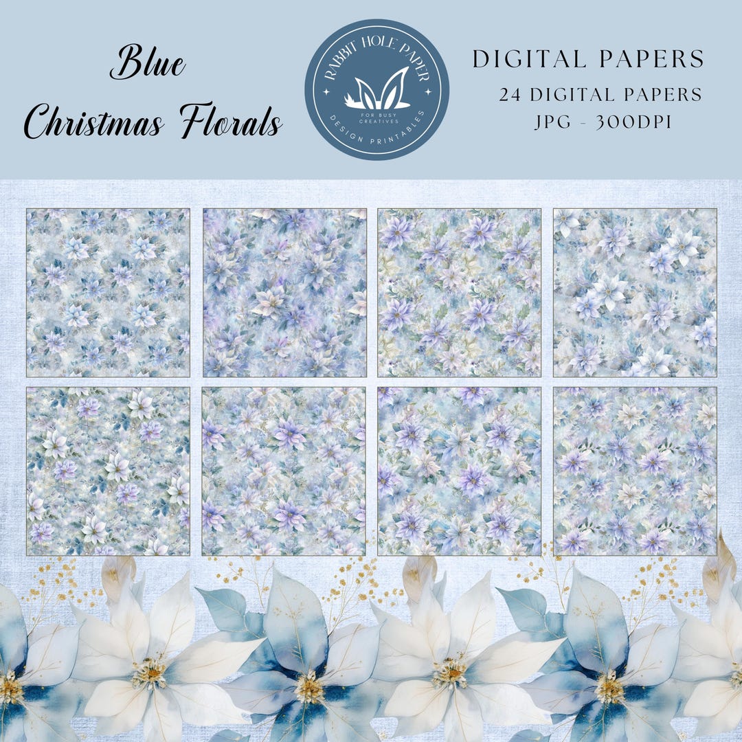 Blue Christmas Paper Digital Scrapbook Background Design Winter Floral ...