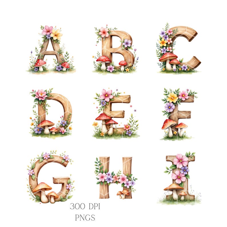 Cottagecore Alphabet PNG Mushroom Letter Clipart Digital Woodland Art ...
