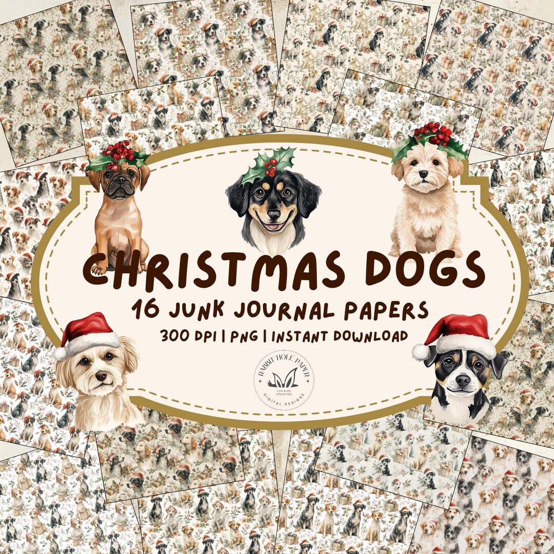 Christmas Dog Paper Craft Supply Digital Download Wedding Invitation ...