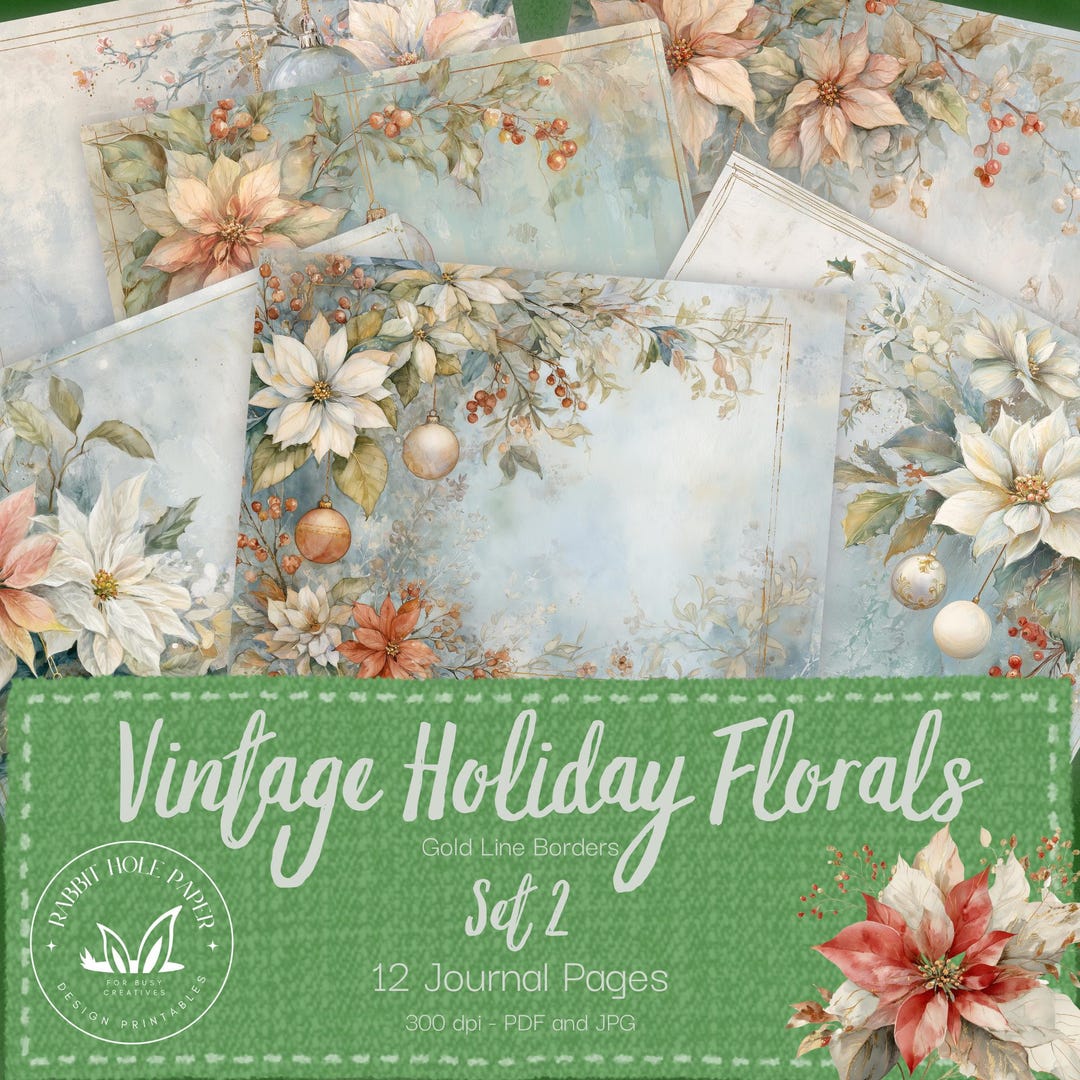 Christmas Journal Printable Digital Paper Holiday Florals Pages Design ...