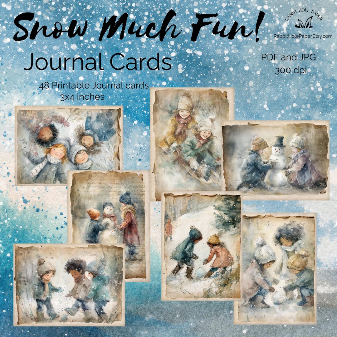 Winter Journal Card Printable Design Watercolor Illustration Snow Play ...
