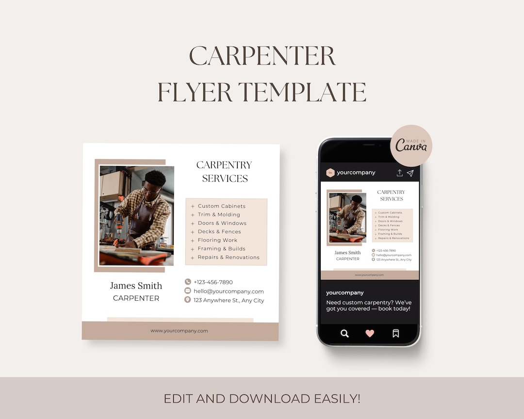 Carpenter Flyer Template, Carpentry Flyer, Social Media Post ...