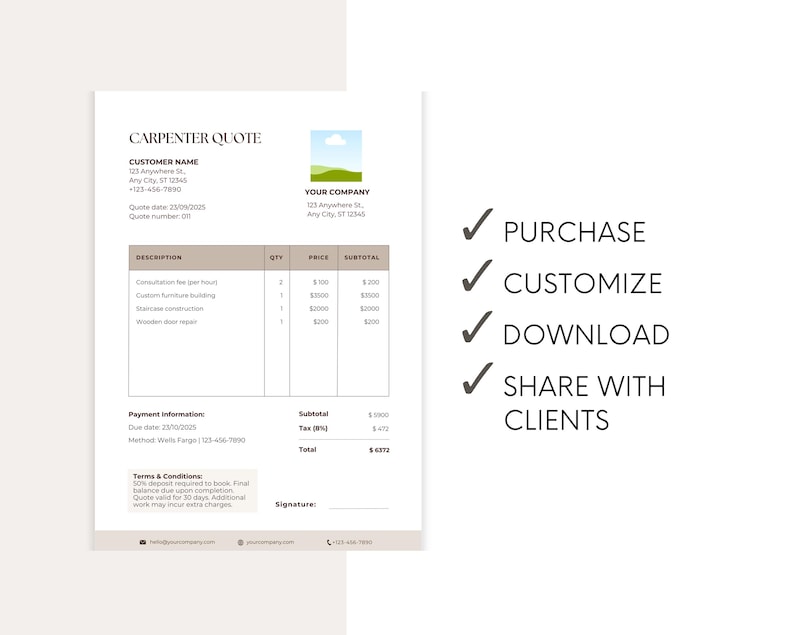 Carpentry Quote Template, Carpenter Quote, Quotation Template, Quote ...