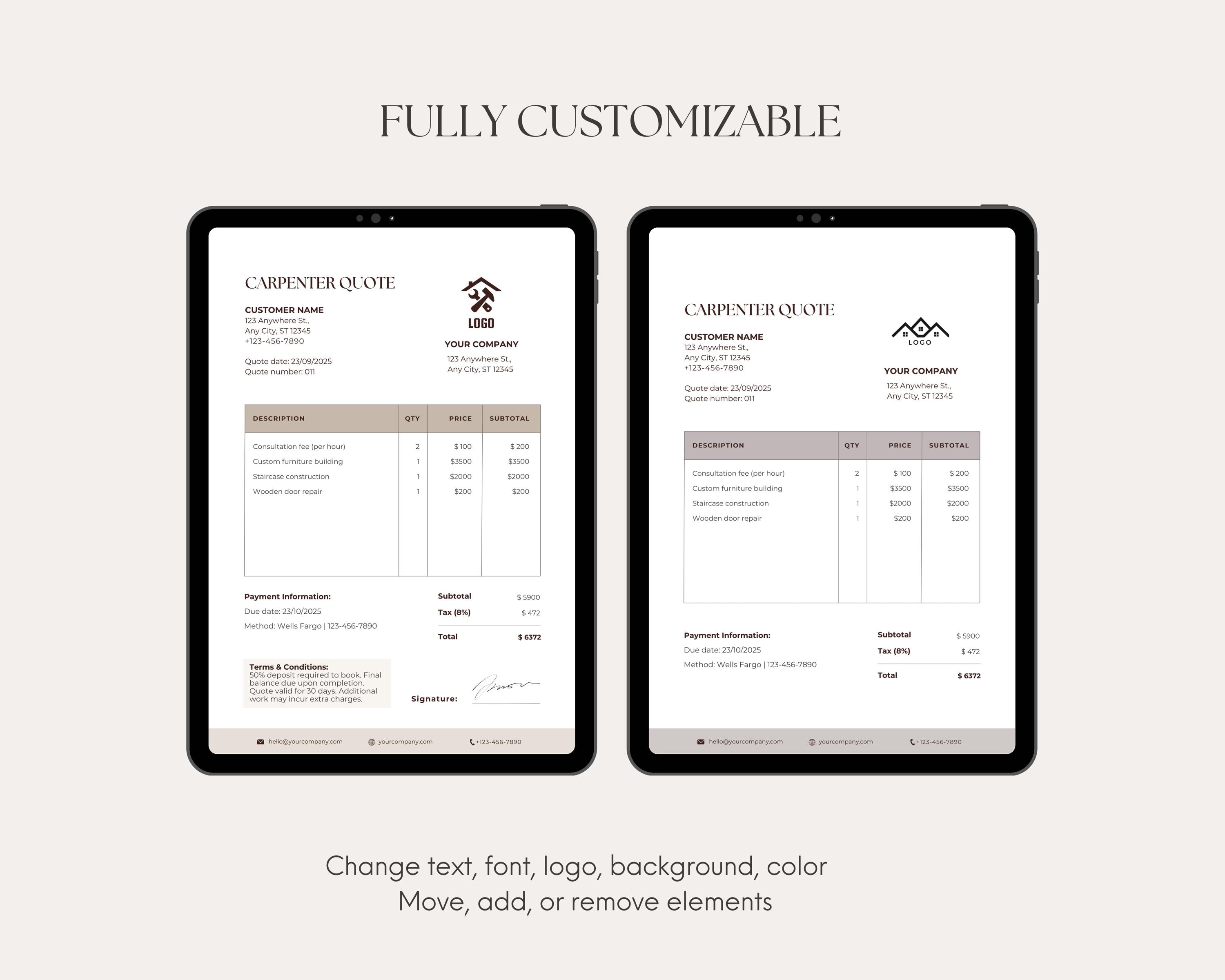 Carpentry Quote Template, Carpenter Quote, Quotation Template, Quote ...