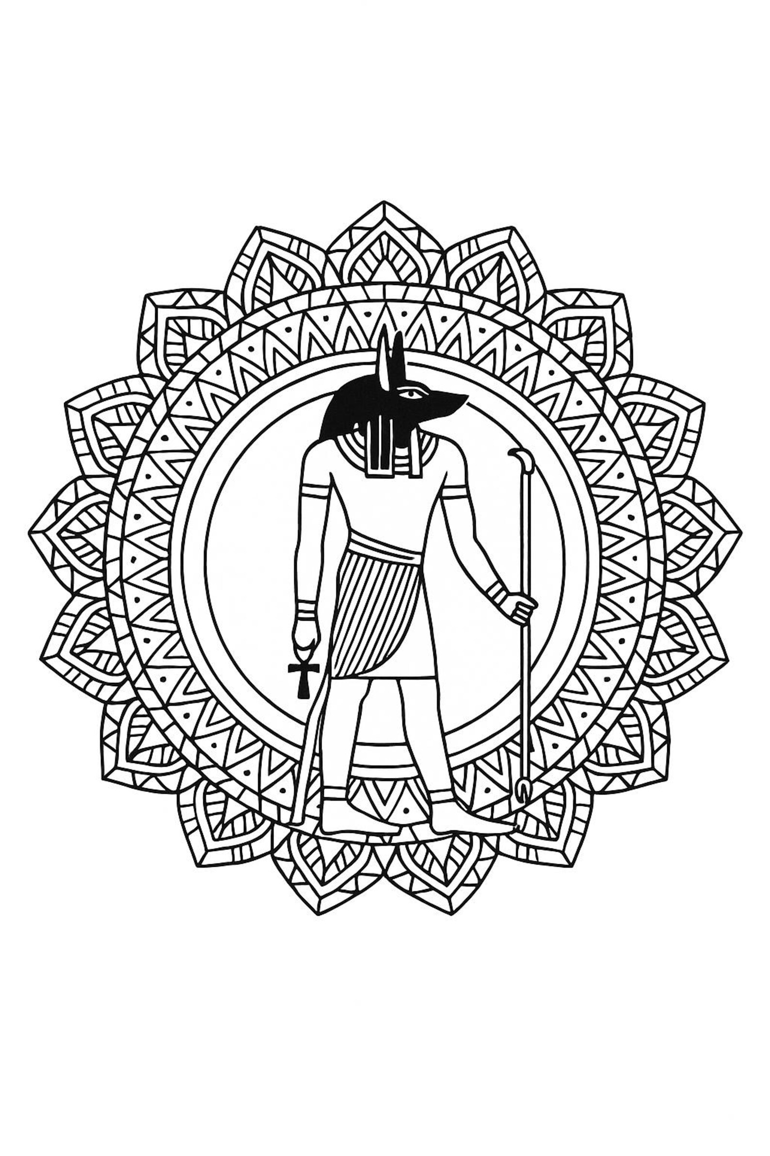 Egyptian Mandala Coloring Pages 4- 8x10 Printable Sacred Scarab, Anubis ...