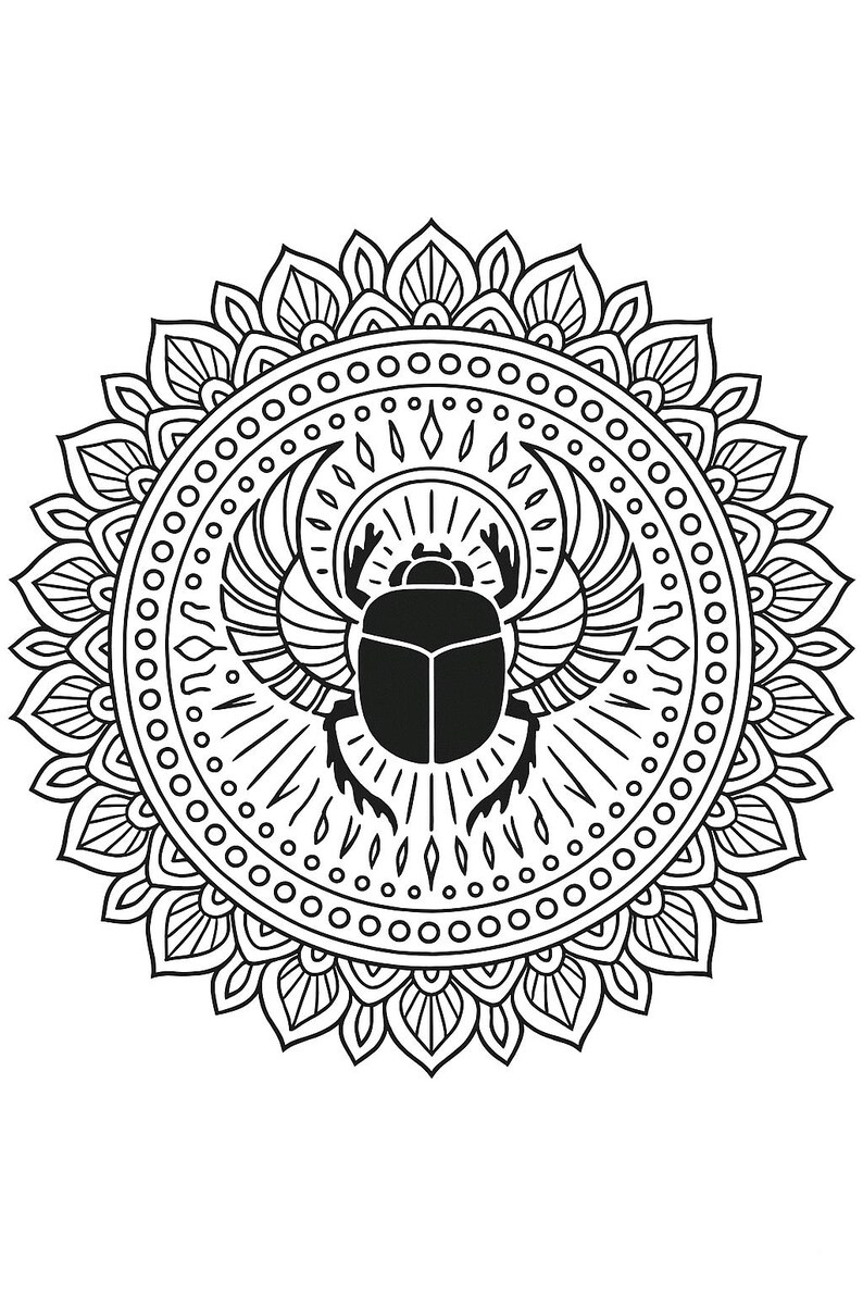 Egyptian Mandala Coloring Pages 4- 8x10 Printable Sacred Scarab, Anubis ...