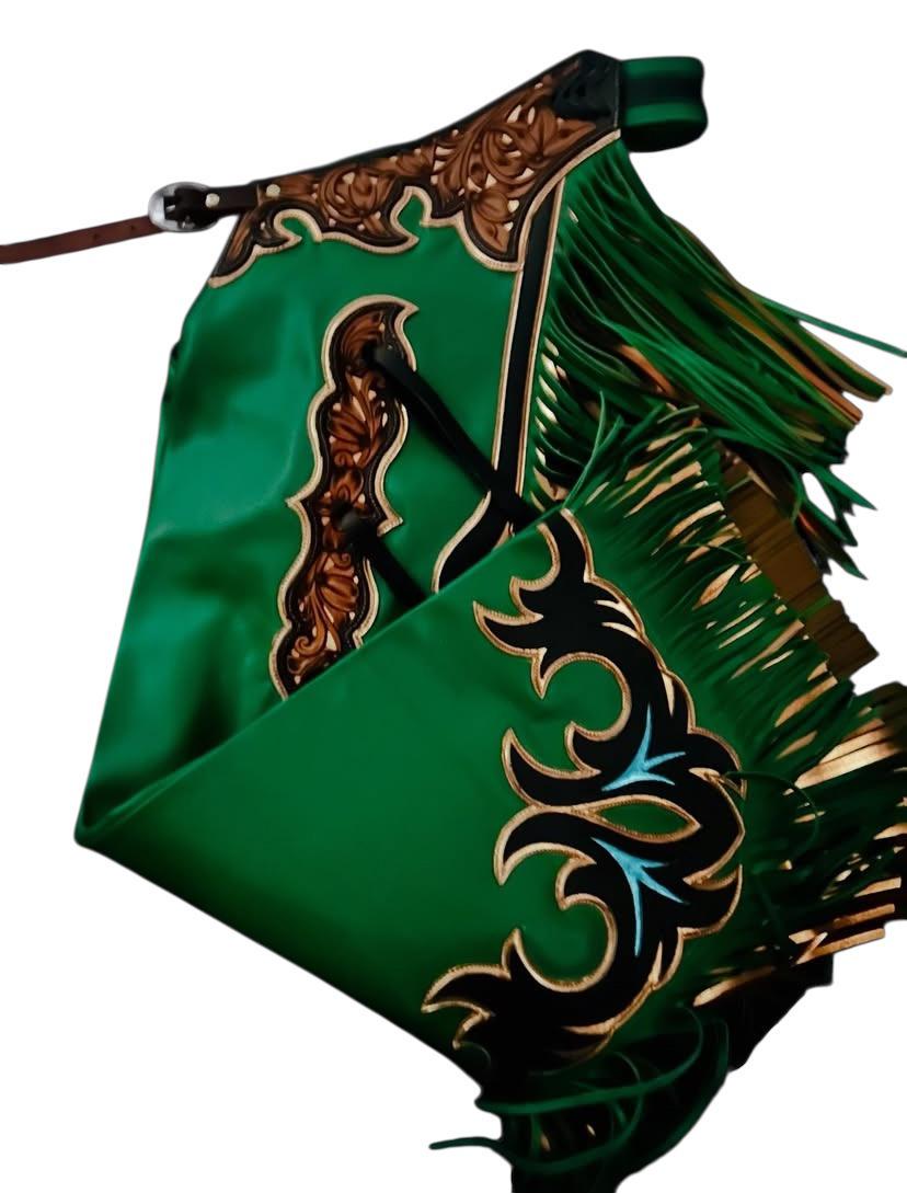 Hand Tooled Leather Rodeo Chaps – Custom Western Show Chaps – Green ...
