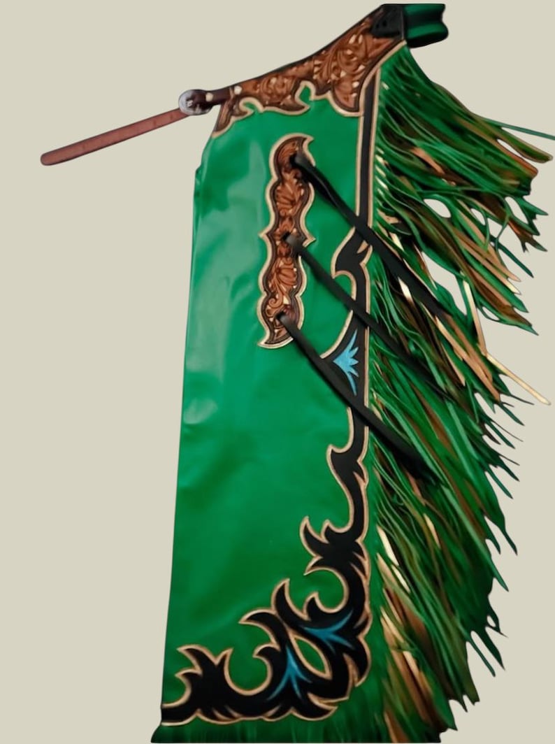 Hand Tooled Leather Rodeo Chaps – Custom Western Show Chaps – Green ...