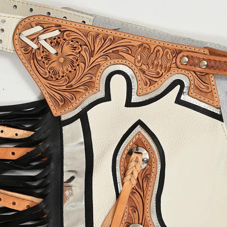 Premium Hand-tooled Rodeo Leather Chaps – Black Fringe Bull Riding ...