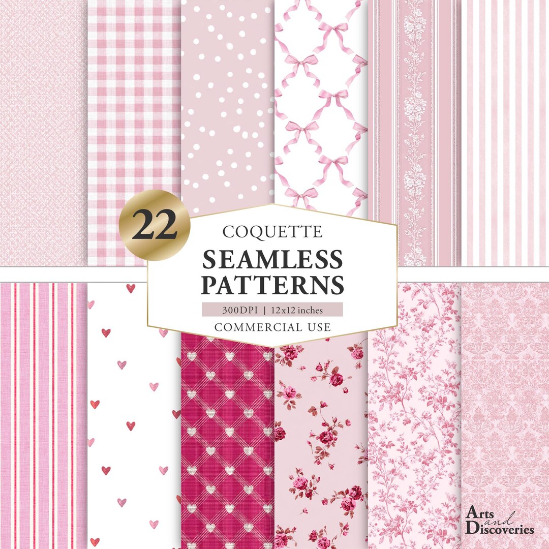 Coquette Seamless Pattern, Pink Bow Patterns, Heart PNG, Valentine ...