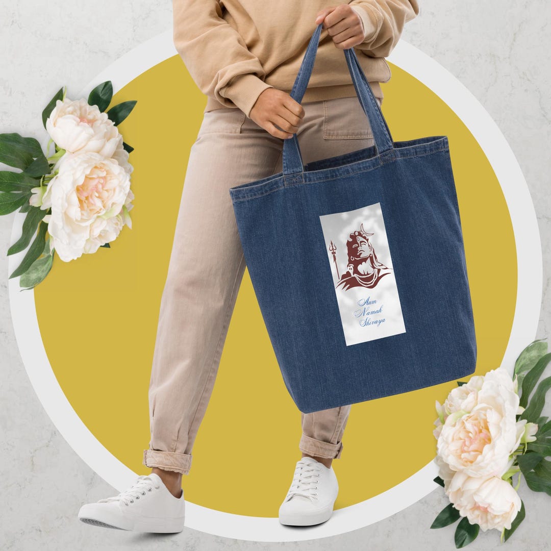 Adiyogi Shiva Denim Tote Bag – Aum Namah Shivaya Organic Cotton Tote ...