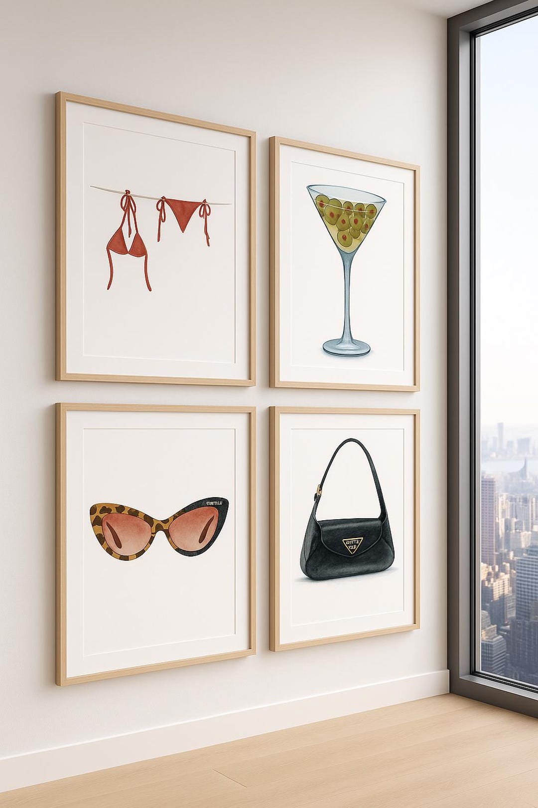 Chic Watercolor Fashion Wall Art Set – 4 Printable Posters | Prada Bag ...