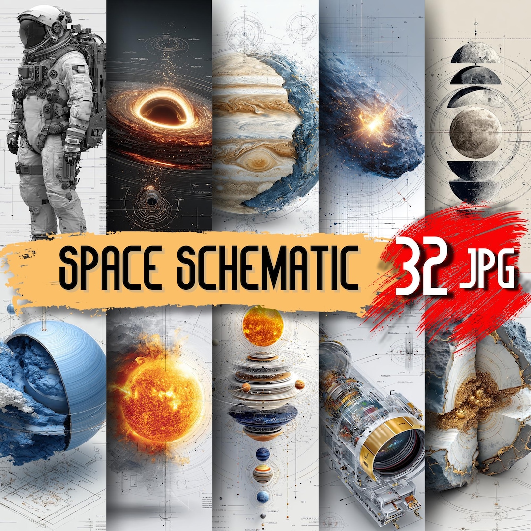 Space Schematic Art Prints: 45 High-res Scientific Diagrams (instant ...