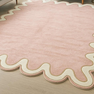 Blush Pink Wavy Edge Rug: Modern Accent Carpet - Etsy