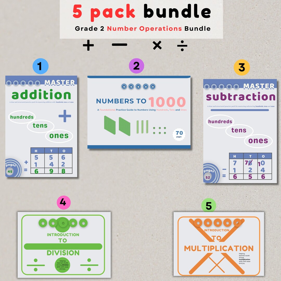 Grade 2 and 3 Math Worksheets Bundle | Addition, Subtraction ...