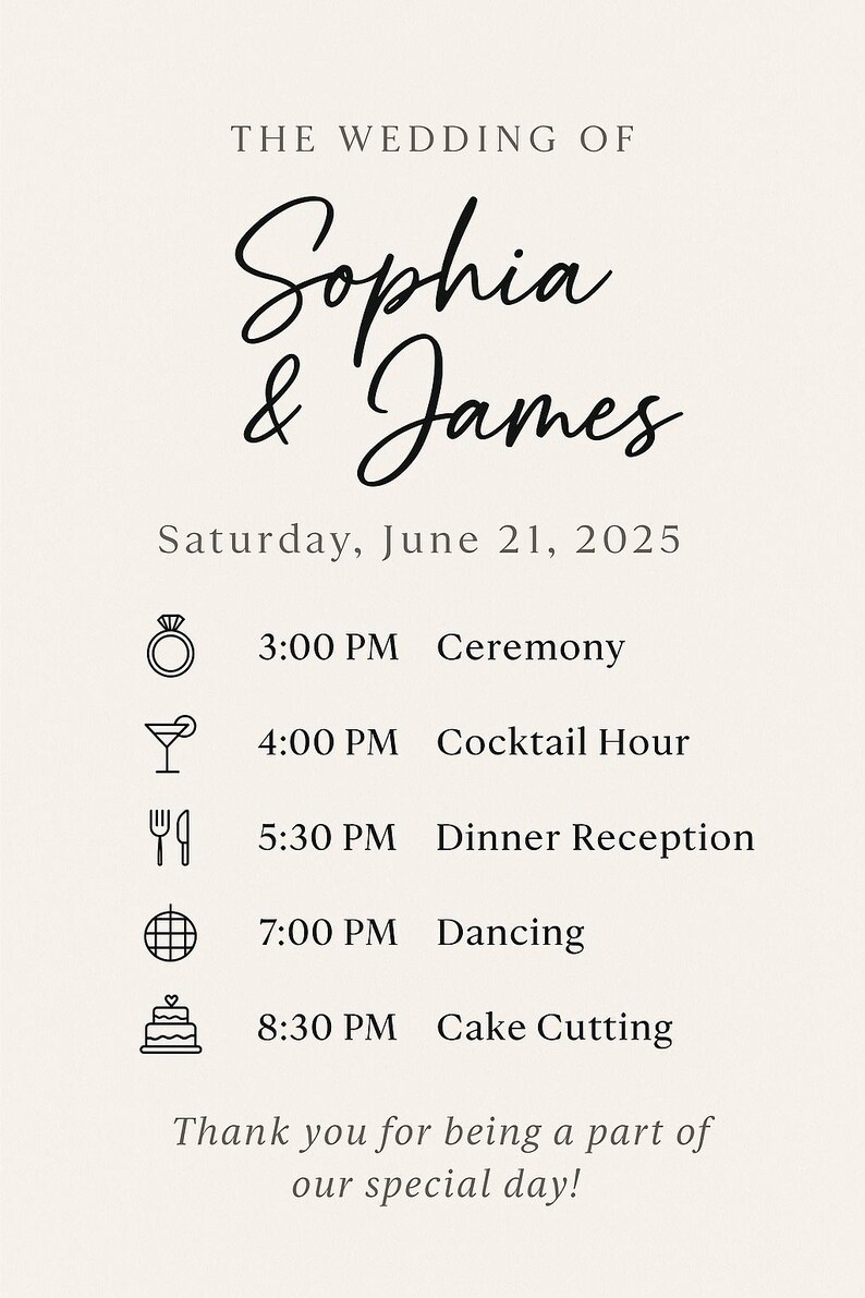 Editable Wedding Itinerary Template | Printable Timeline | Elegant Day ...