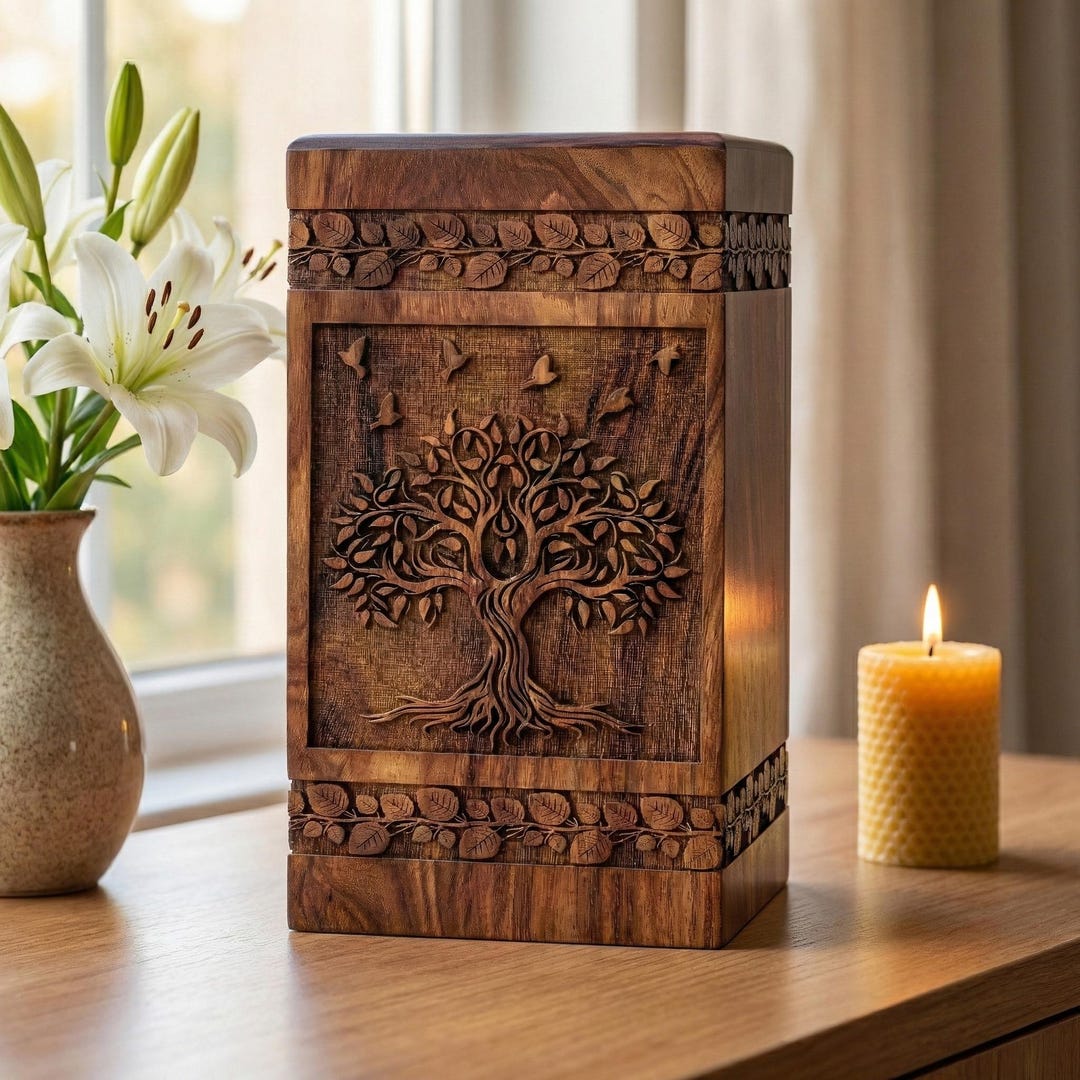 Handcrafted Wooden Urn for Human Ashes - Tree of Life Design ...