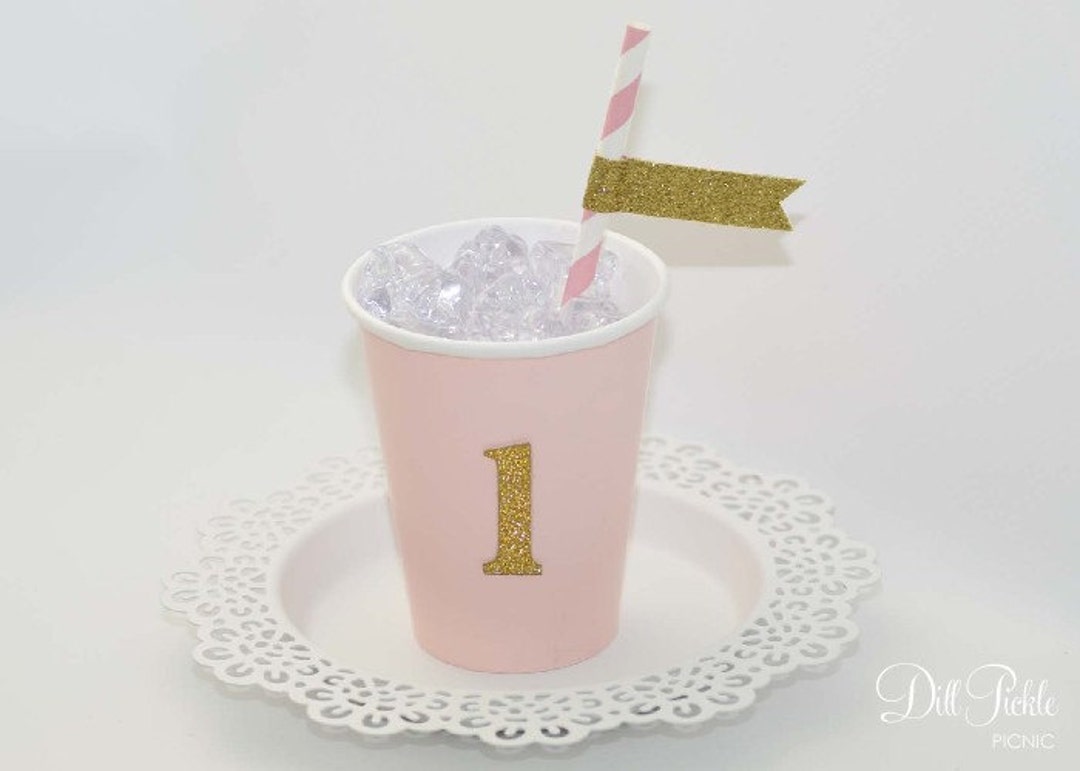 Pink Paper Party Cups With Gold Glitter Number or Monogram 9 or 12 Oz ...