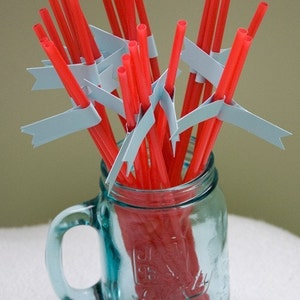 Red and Aqua Blue Flagged Party Straws - Etsy