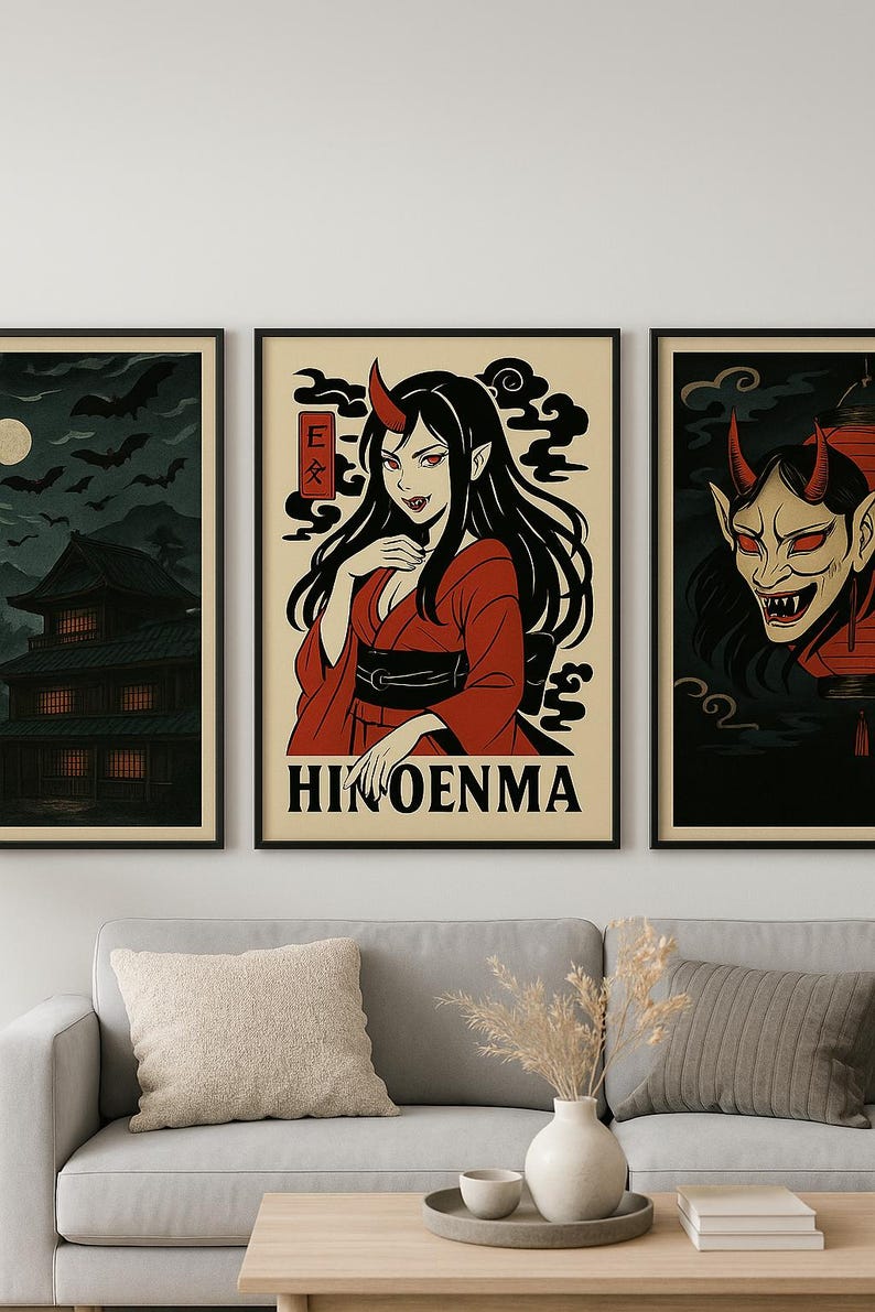 Hinoenma Japanese Yokai Wall Art | Vampire Spirit Digital Print | Dark ...