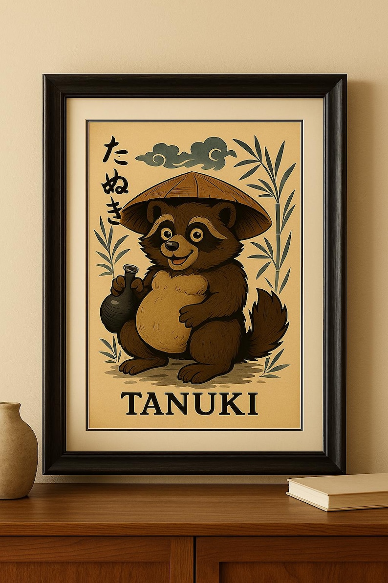 Tanuki Japanese Mythology Digital Wall Art | Cute Raccoon Dog ...
