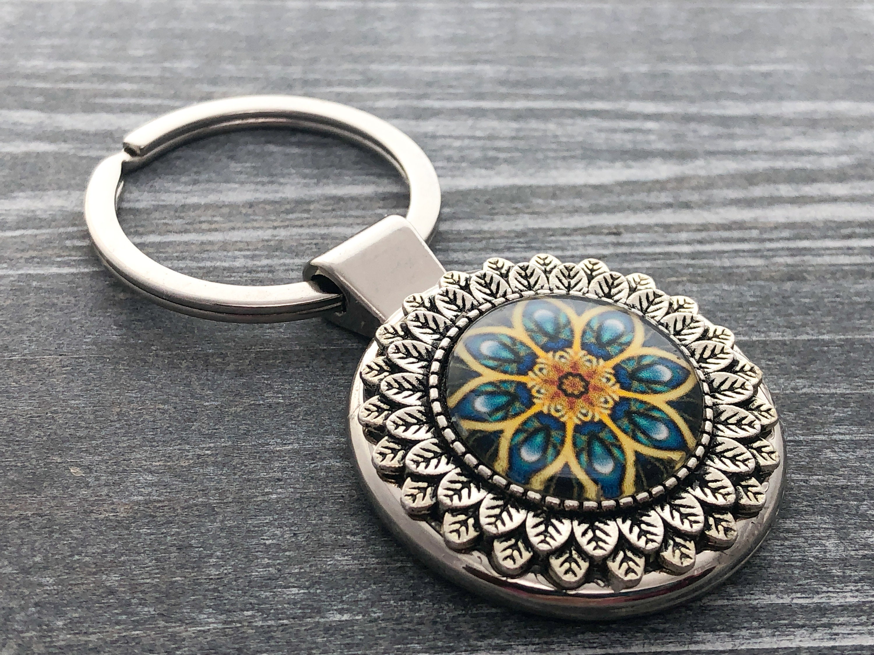 Teal Flower Keychain for Women, Ladies Handbag Charm, Key Ring Gift ...