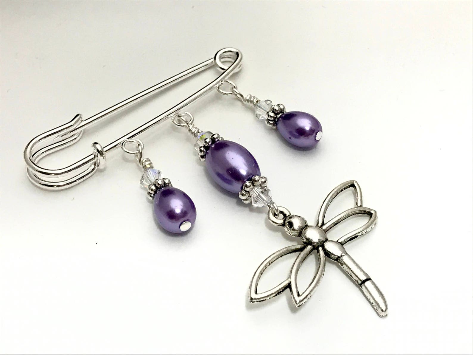 Dragonfly Beaded Shawl Pin Purple Kilt Pin Safety Pin Brooch - Etsy