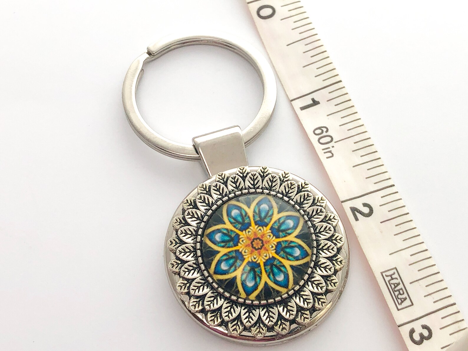 Teal Flower Keychain for Women, Ladies Handbag Charm, Key Ring Gift ...