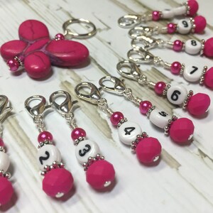 Pink Butterfly Removable Number Stitch Marker Set, Row Counter for ...
