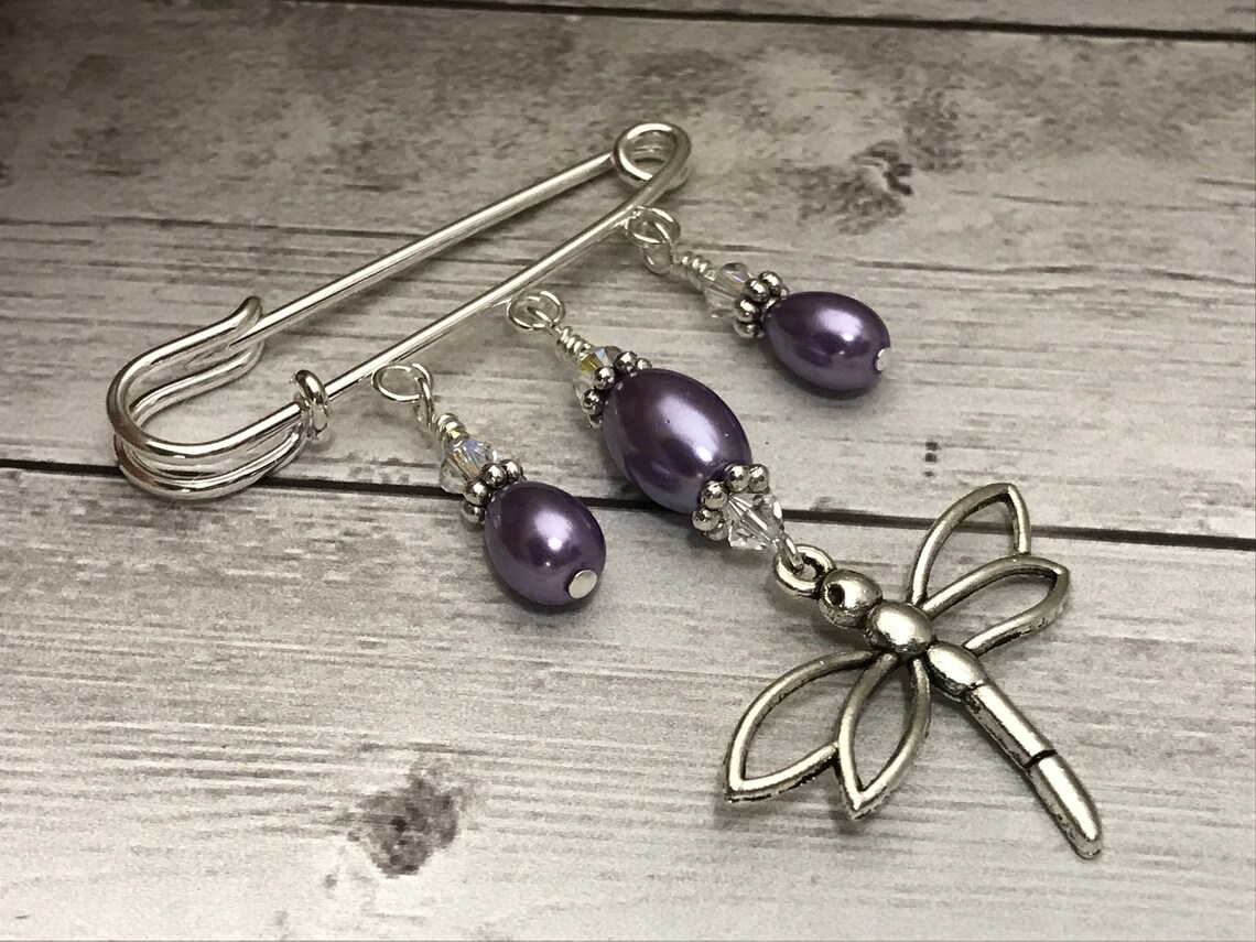 Dragonfly Beaded Shawl Pin Purple Kilt Pin Safety Pin Brooch - Etsy