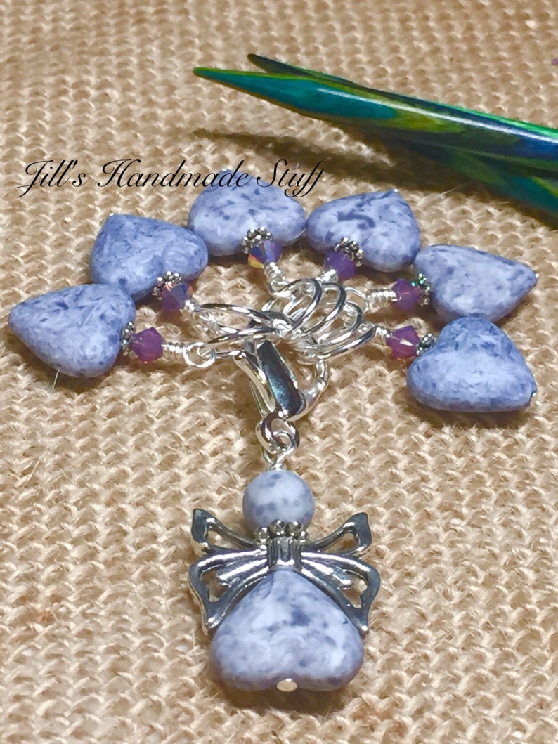 Purple Angel Stitch Marker Holder & Snag Free Heart Stitch Markers ...