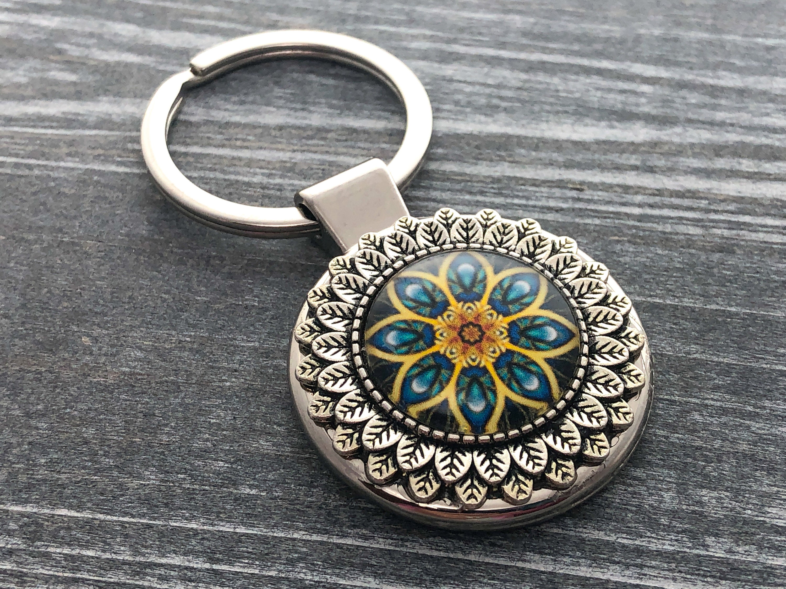 Teal Flower Keychain for Women, Ladies Handbag Charm, Key Ring Gift ...