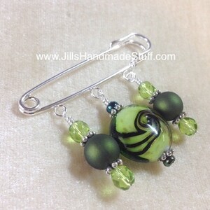 Beaded Shawl Pin- Green Kilt Pin- Scarf Brooch- Purse Jewelry - Wire ...