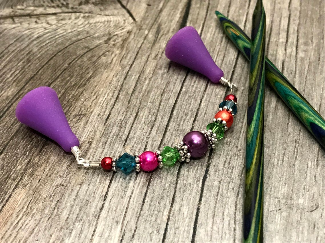 Rainbow Point Protector for Knitting Needles Beaded Stitch - Etsy