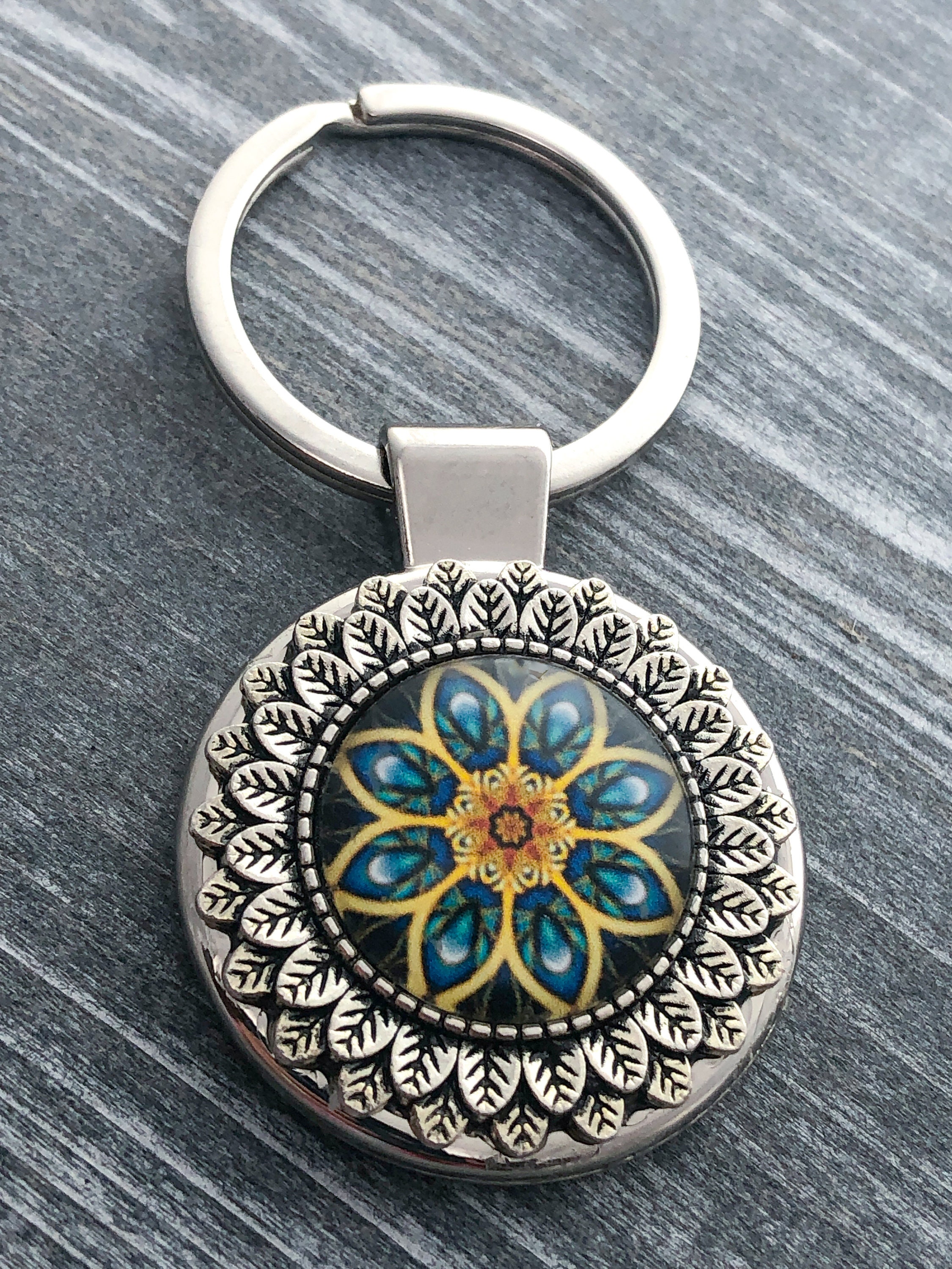 Teal Flower Keychain for Women, Ladies Handbag Charm, Key Ring Gift ...