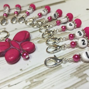 Pink Butterfly Removable Number Stitch Marker Set, Row Counter for ...