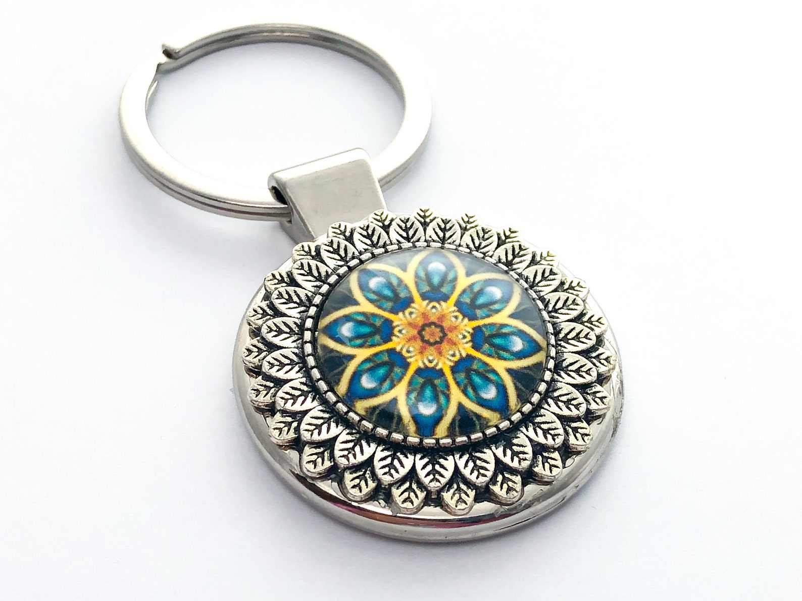 Teal Flower Keychain for Women, Ladies Handbag Charm, Key Ring Gift ...