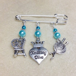 Knitters Shawl Pin | Scarf Pin | Kilt Pin Jewelry | "knitting Diva" Pin ...