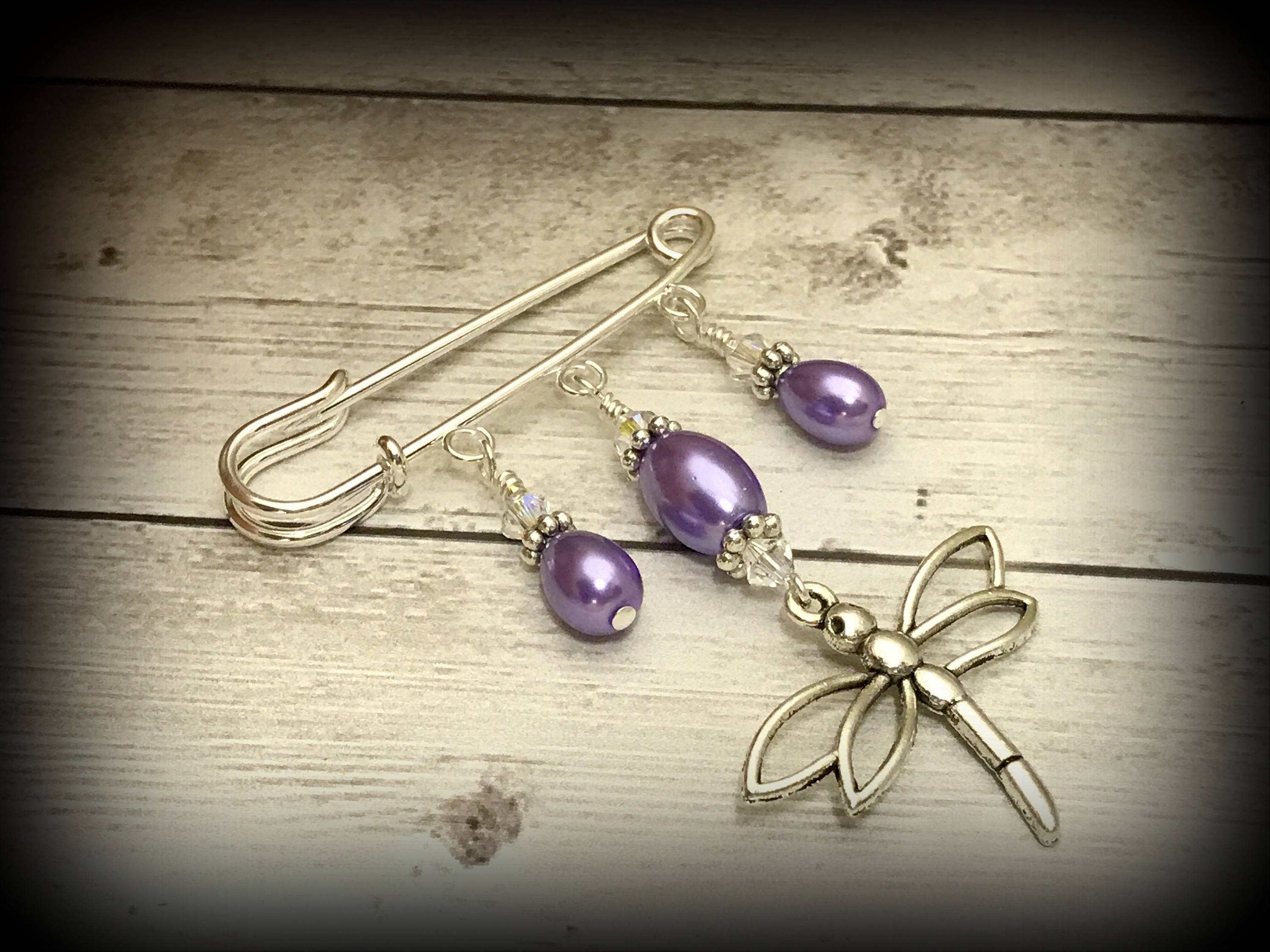 Dragonfly Beaded Shawl Pin Purple Kilt Pin Safety Pin Brooch - Etsy