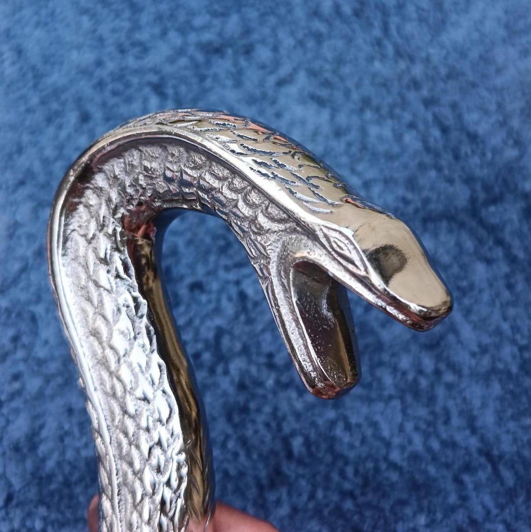 Silver-finished Snake Cane Handle: Handcrafted Serpent Walking Stick ...