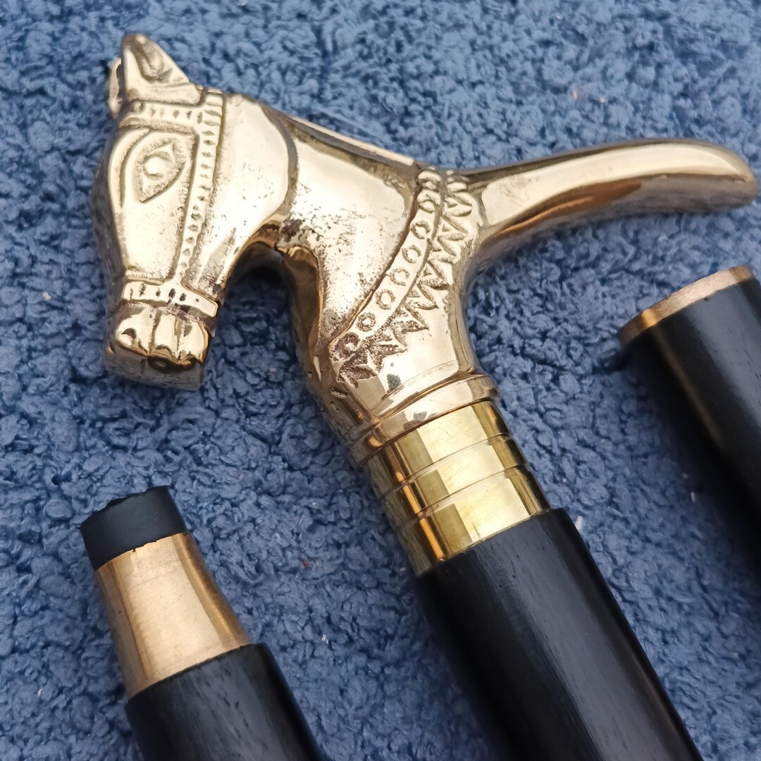 Solid Brass Horse Head Cane Handle: Equestrian Walking Stick Knob ...