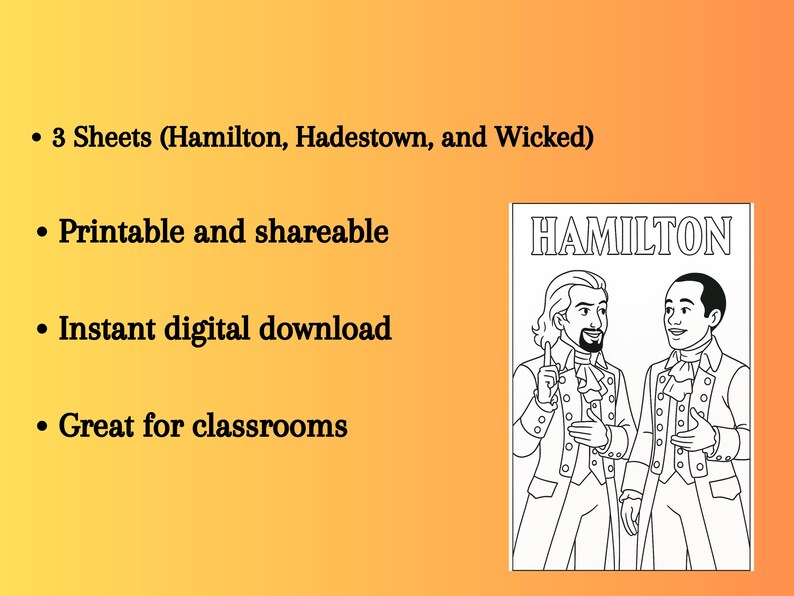 Broadway Musical Coloring Pages: Hamilton, Hadestown, Wicked (PDF ...